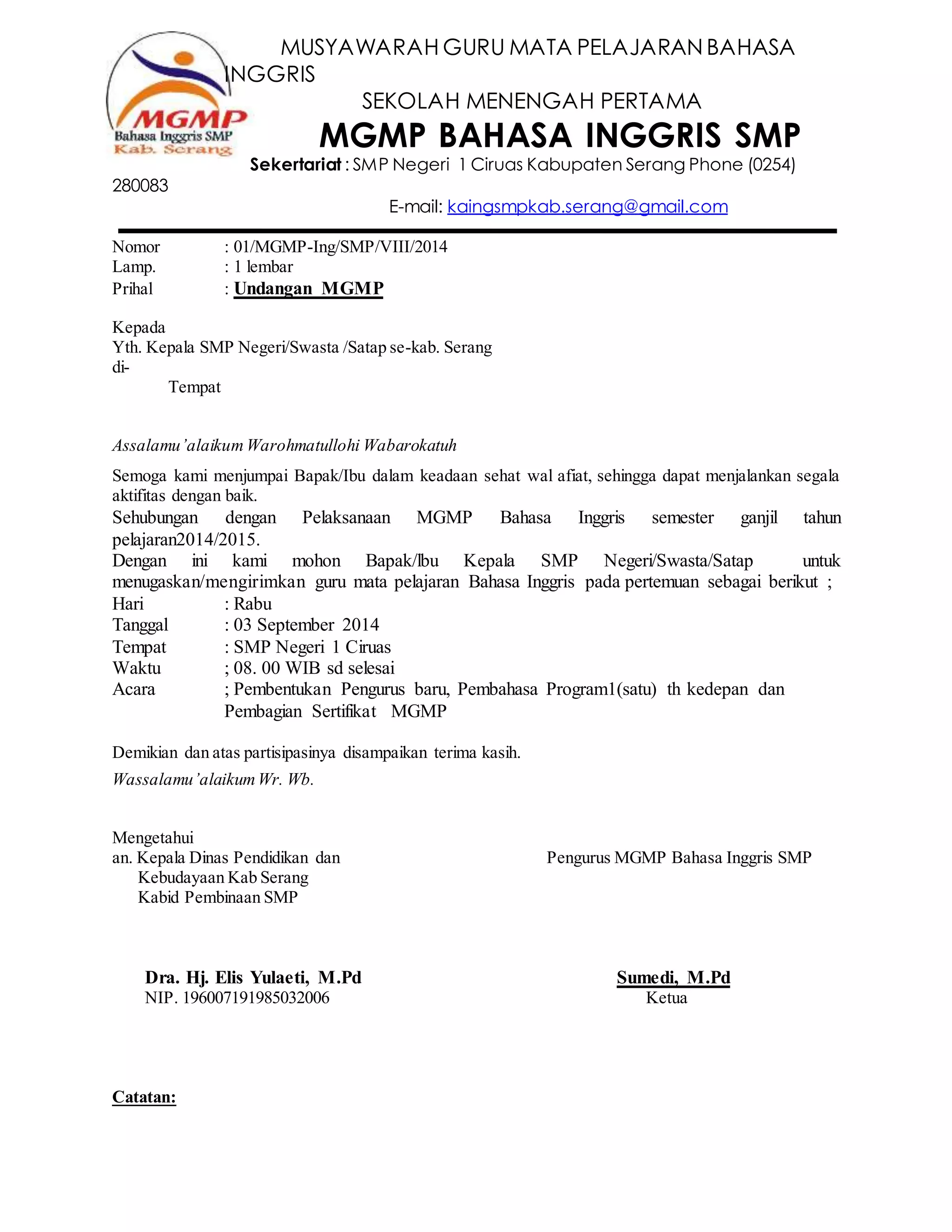 Undangan mgmp | PDF