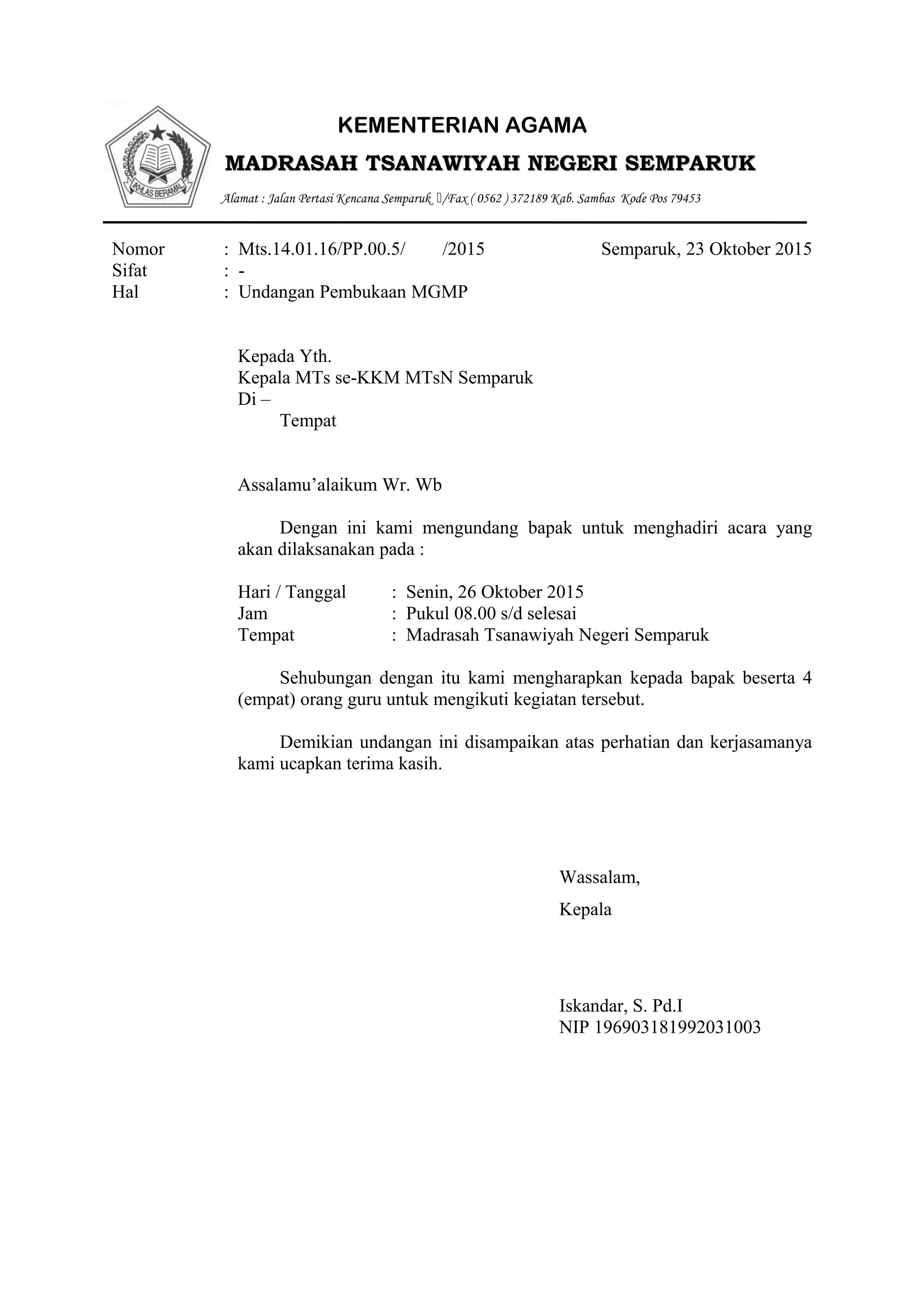 Undangan mgmp | DOC