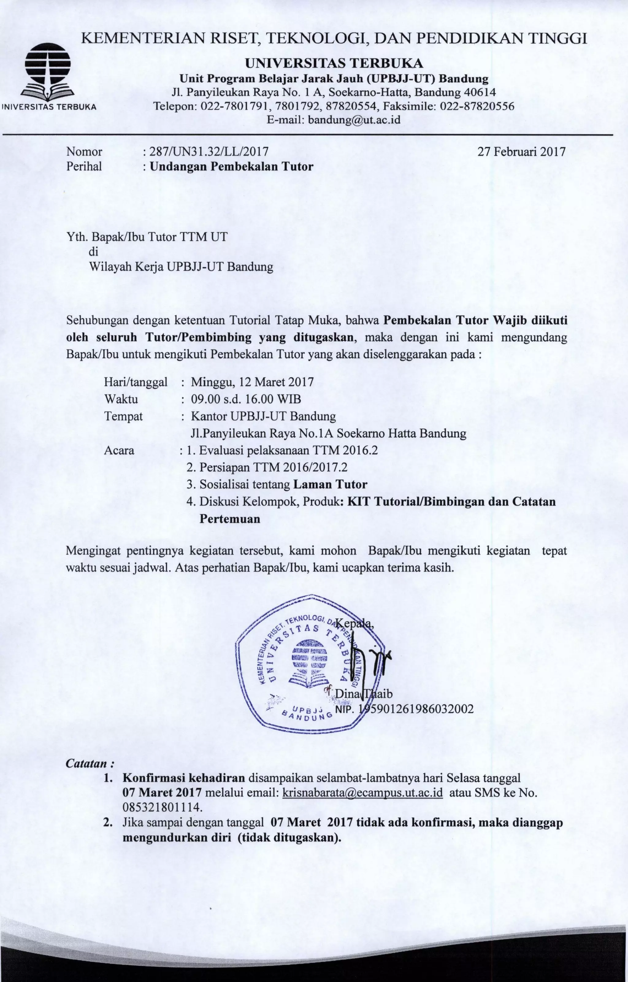 Undangan Pembekalan Tutor dan MTK Ampuan TTM Pendas 20171 | PDF