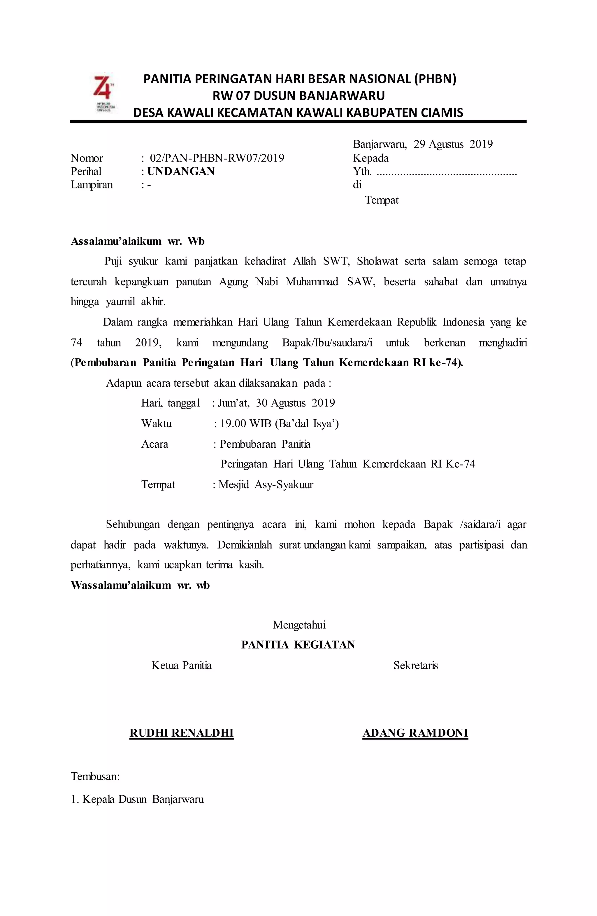 Undangan penutupan phbn hut ri | DOCX