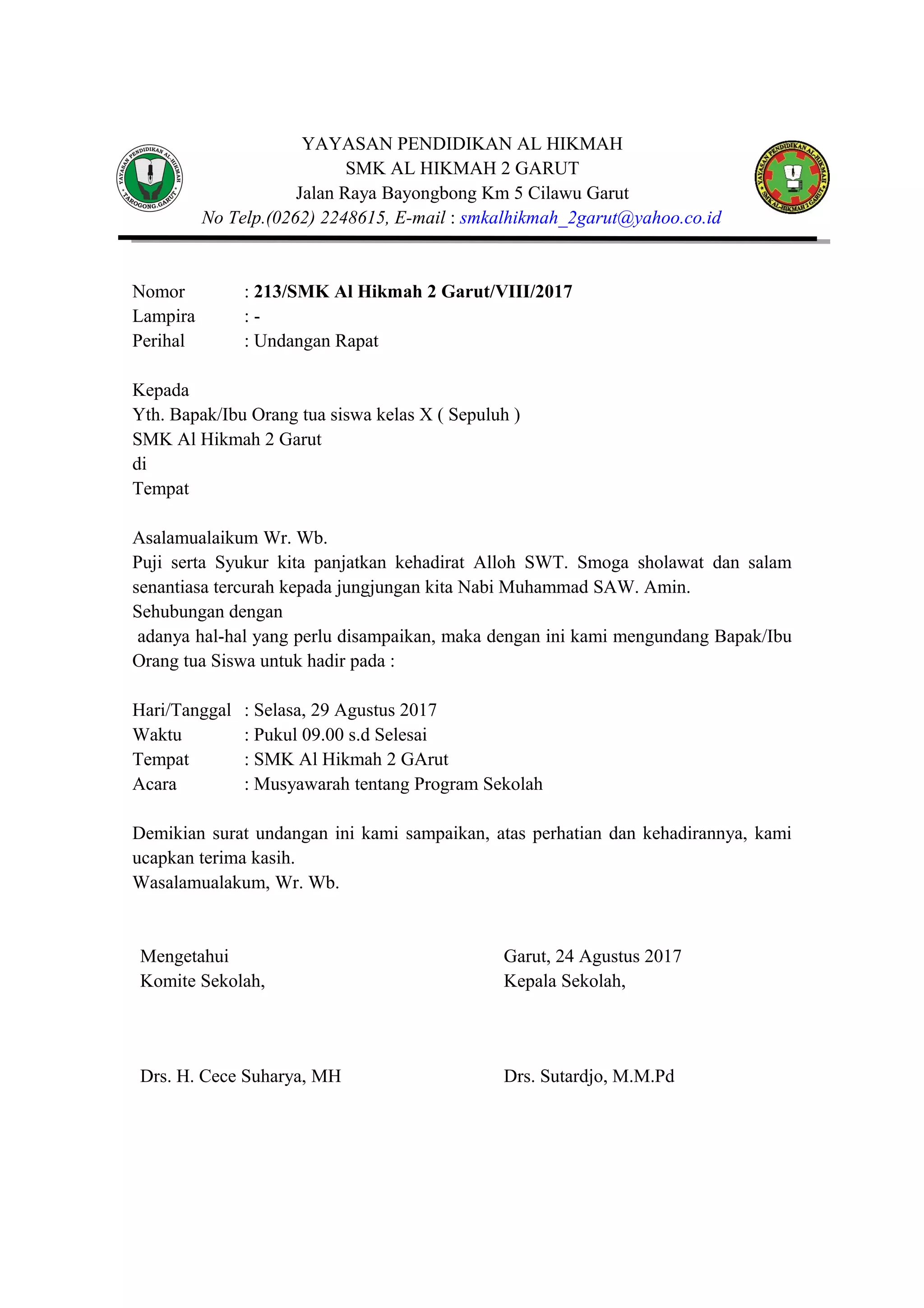 Undangan rapat ortu | DOC