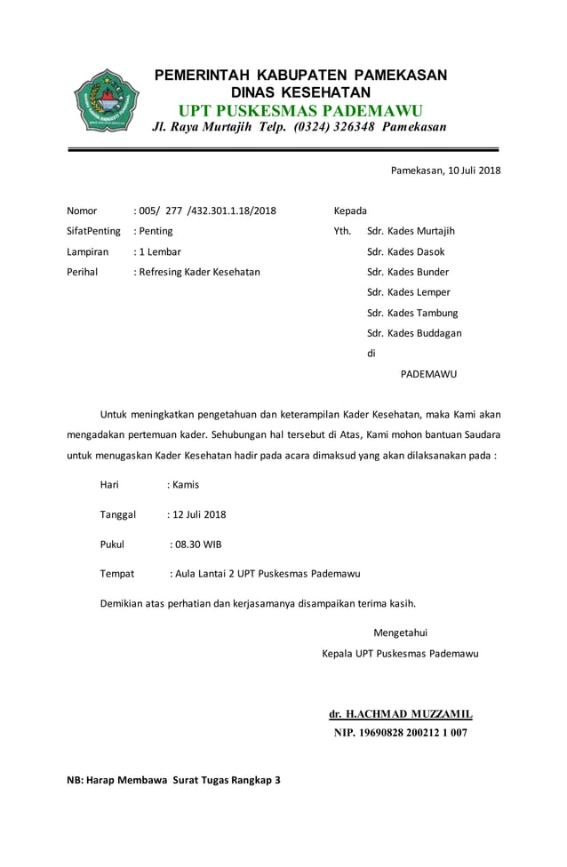 Undangan refresing kader | DOCX