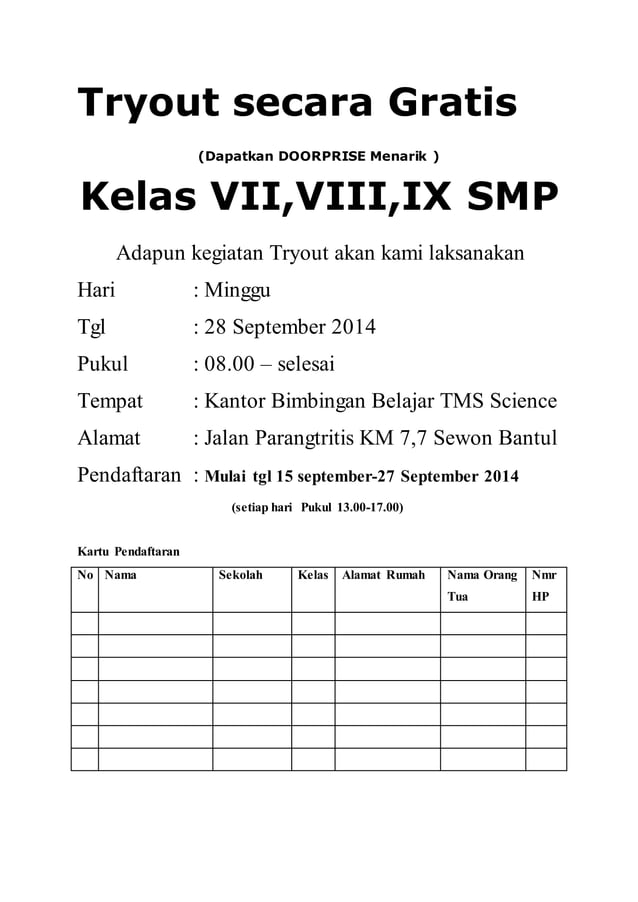 Undangan smp tryout bimbingan belajar | DOCX