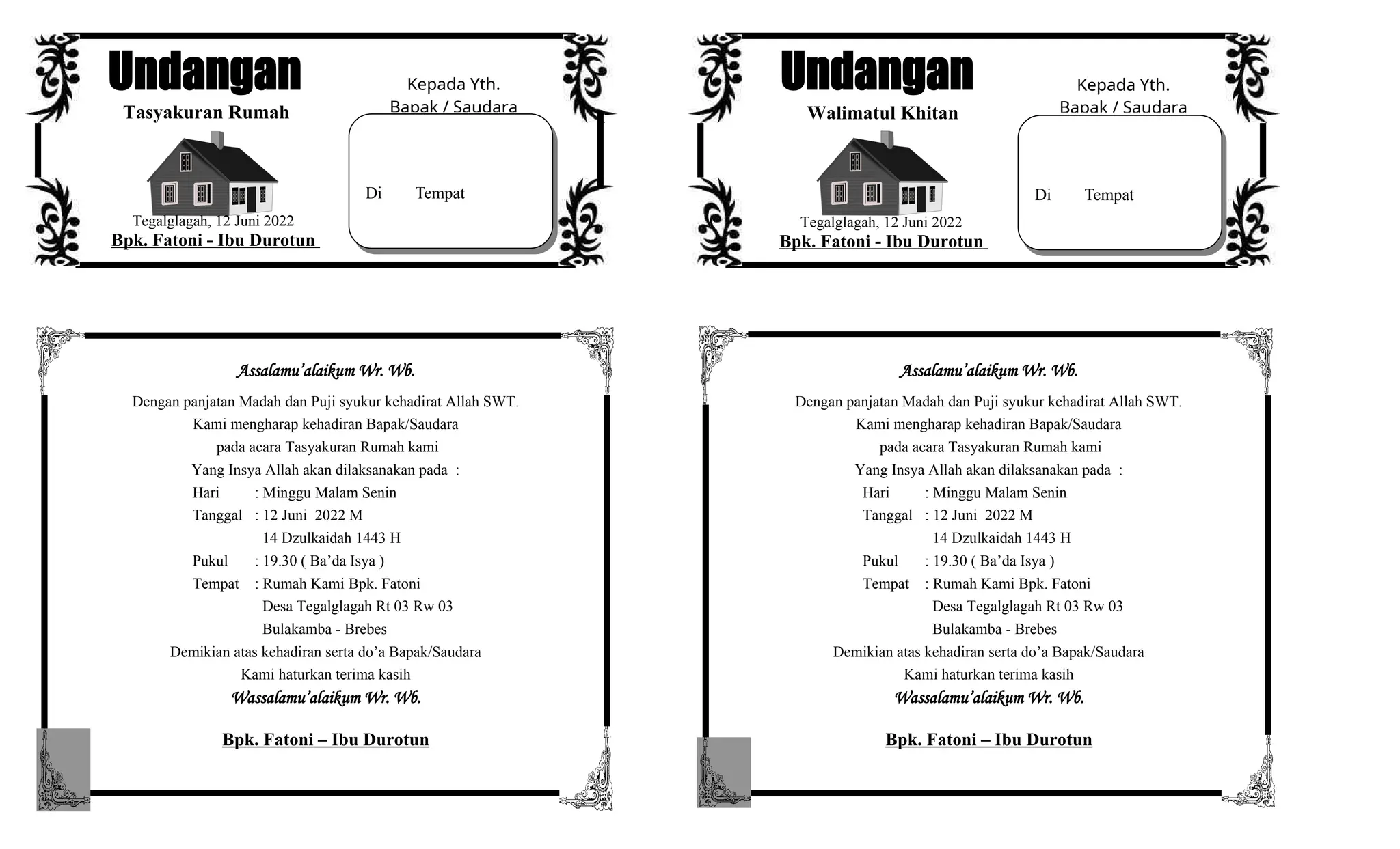 Undangan Syukuran Rumah 2 lembar word siap edit | DOC