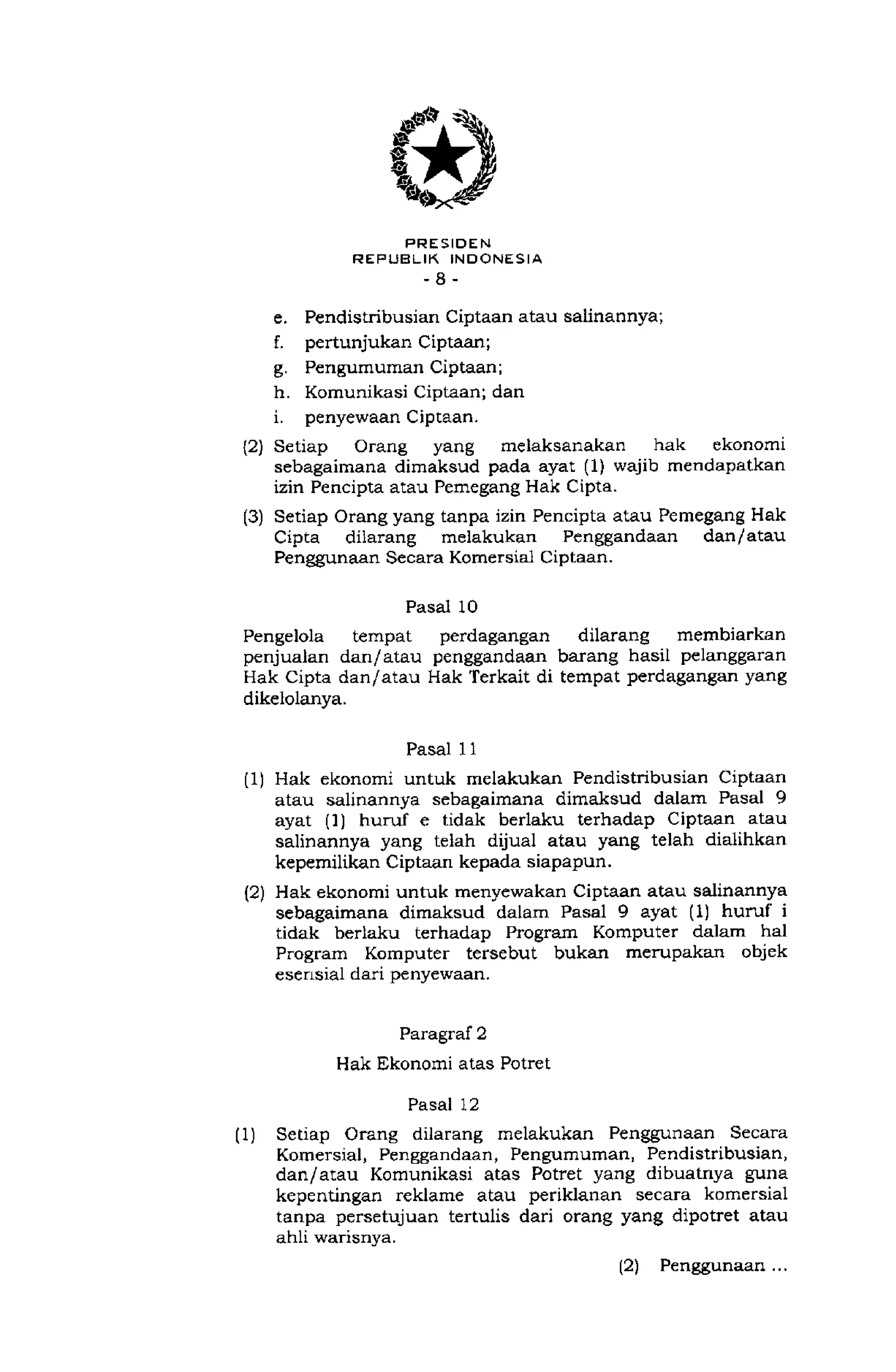 Undang undang hak cipta nomor 28 tahun 2014 | PDF