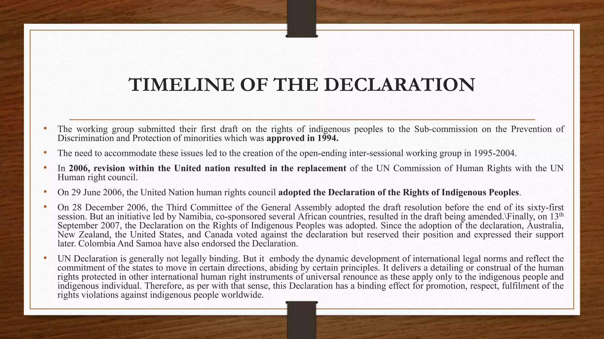 UN declaration on the rights of indigenous peoples, 2007 | PPTX