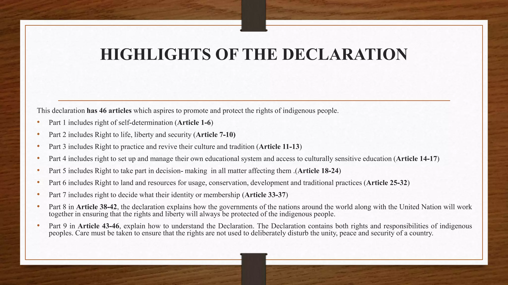 UN declaration on the rights of indigenous peoples, 2007 | PPTX