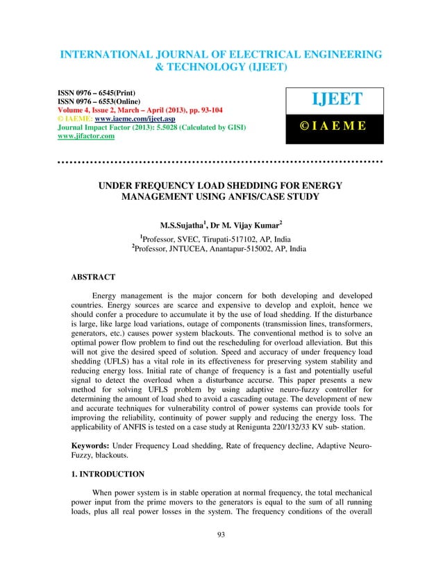 Under frequency load shedding for energy management using anfis case study | PDF