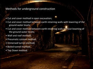 Underground construction Techniques civil final year seminar | PPT