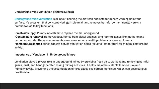 Underground Mine Ventilation Systems Canada: Ensuring Safety and ...