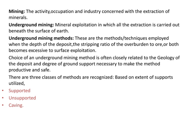 Underground mining methods | PPTX | Geology | Science