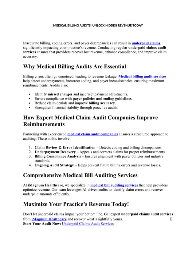 Medical Billing Audits: Unlock Hidden Revenue Today | PDF