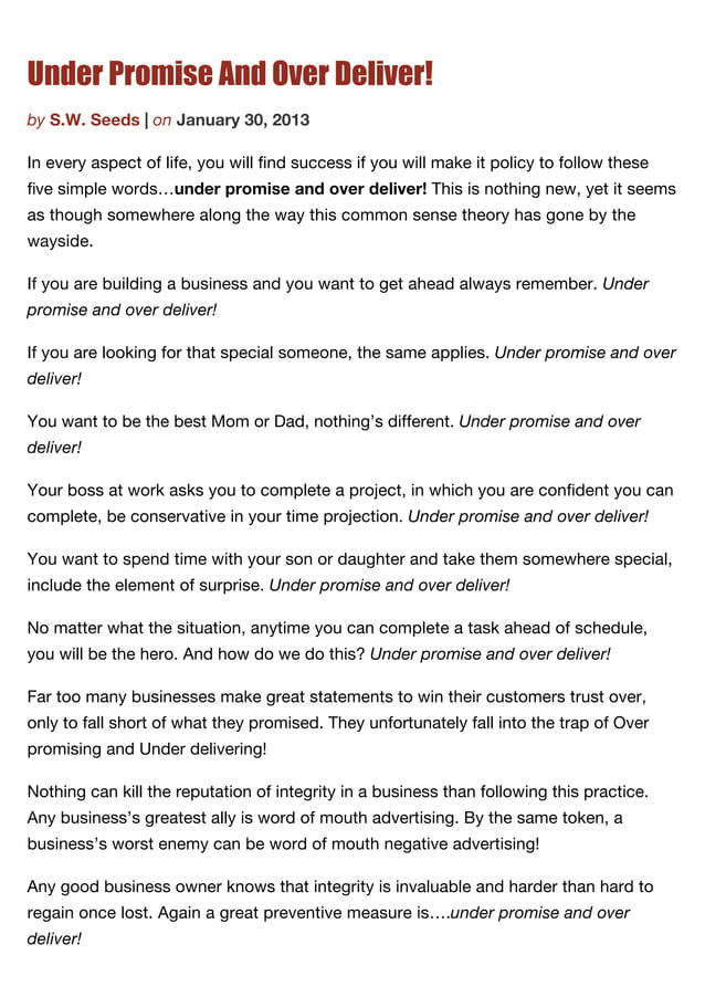 Under promise and over deliver! | PDF