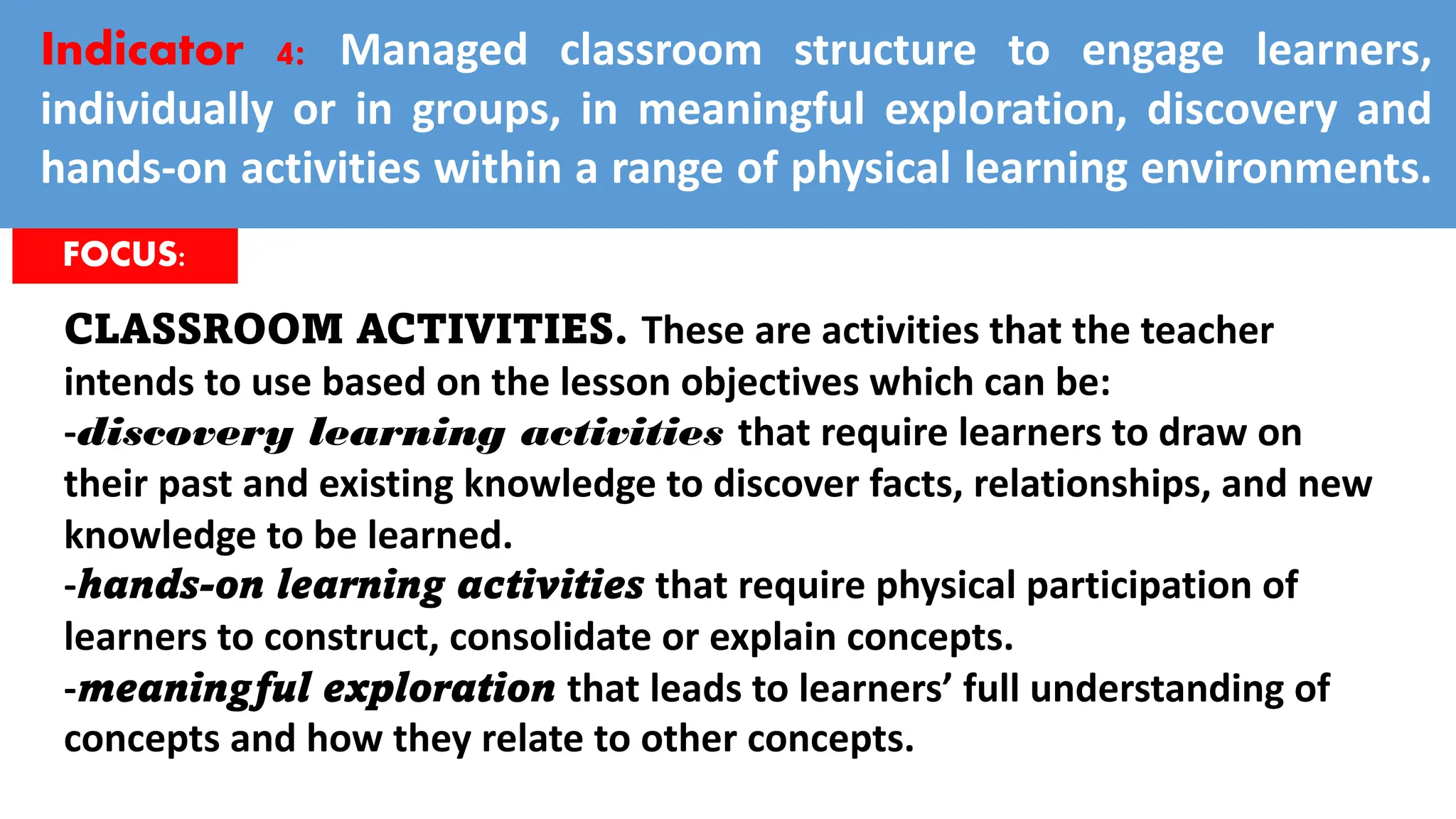 Underscoring Classroom Observation Tool Indicators | PPT