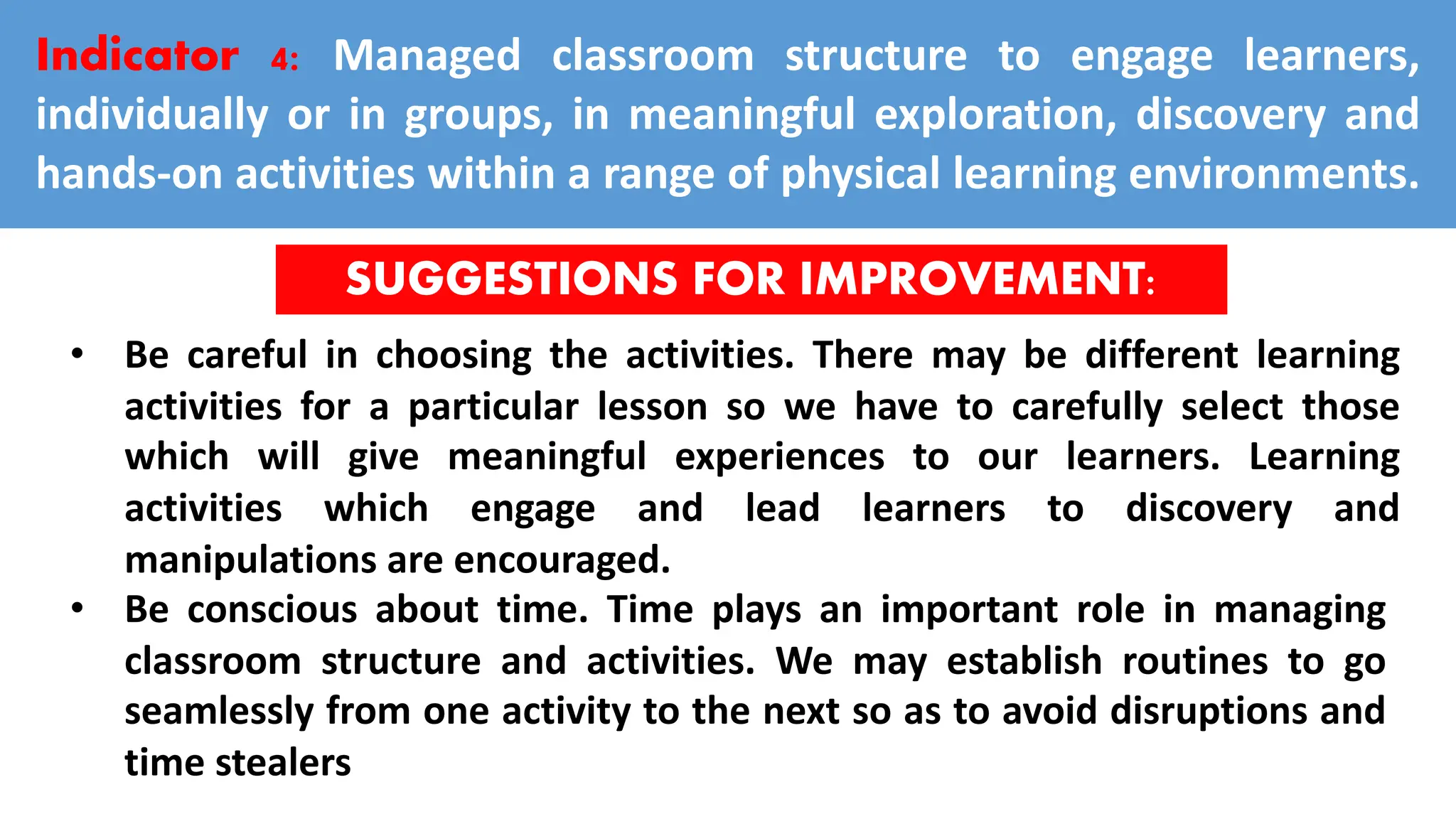 Underscoring Classroom Observation Tool Indicators | PPT