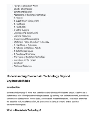 Understanding Blockchain Technology Beyond Cryptocurrencies for Business | PDF