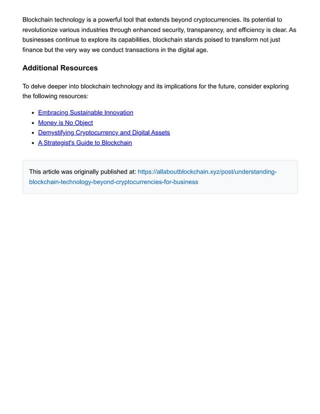 Understanding Blockchain Technology Beyond Cryptocurrencies for Business | PDF