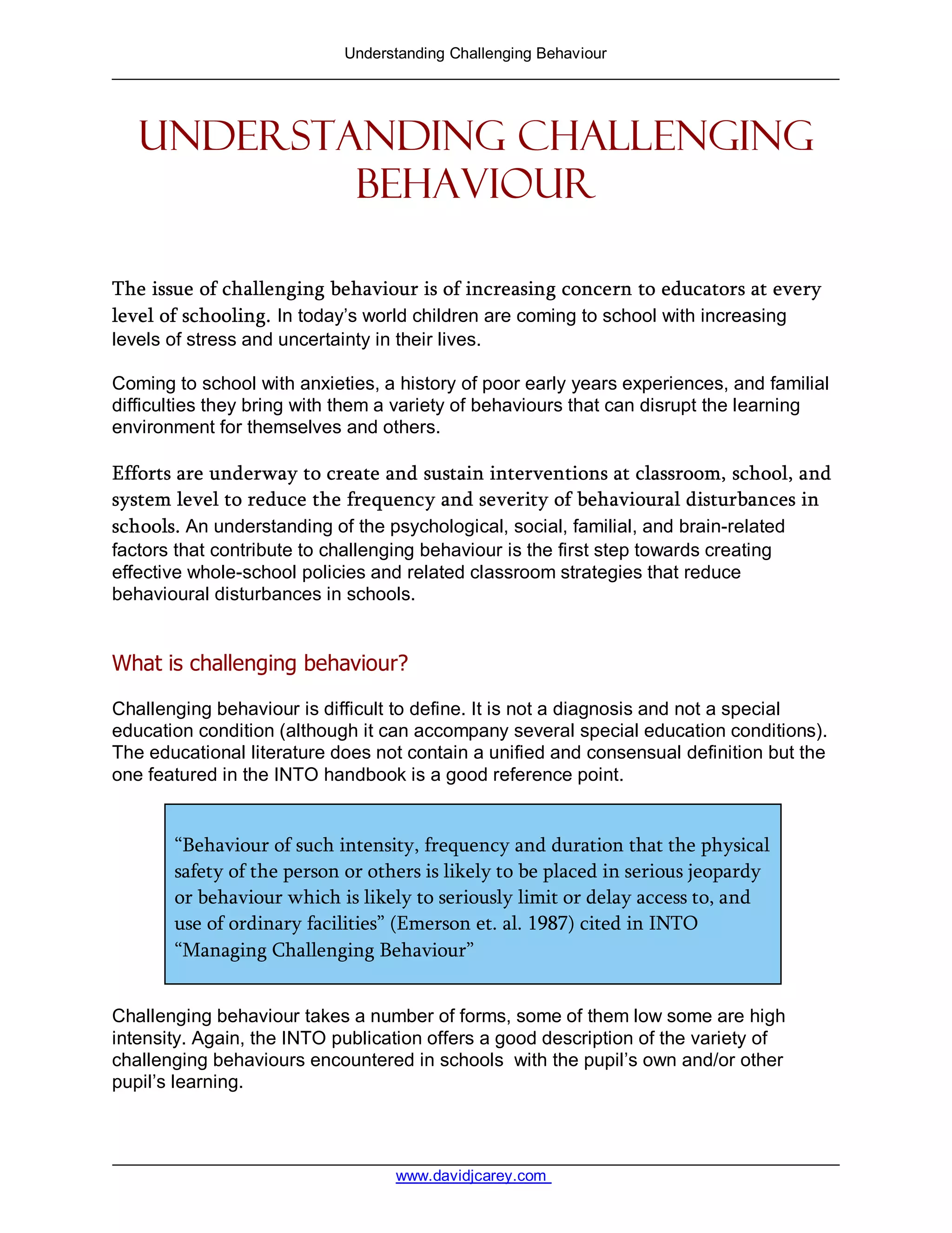 Understanding Challenging Behavior | PPT