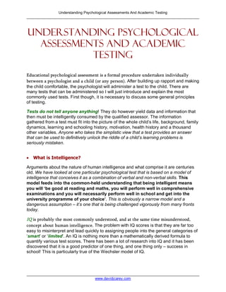 Understanding Psychological Assessments And Academic Testing | PDF
