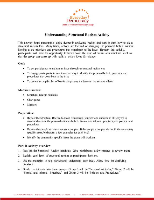 Understanding Structural Racism Activity | DOCX | Debated Sensitive ...
