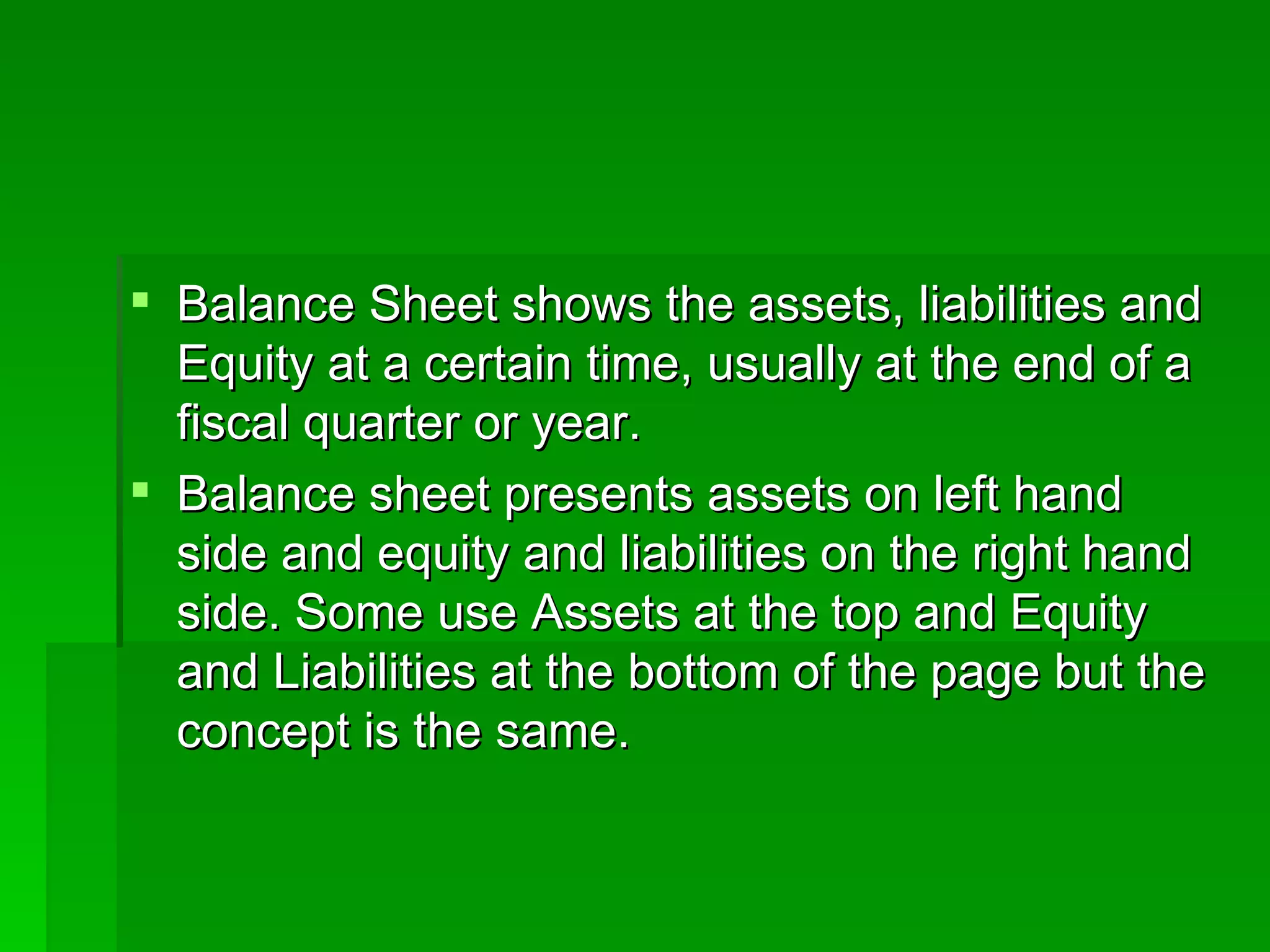 Understanding The Balance Sheet And Income Statement Ppt