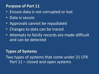 Understanding 21 cfr part 11 | PPTX | Operating Systems | Computer ...