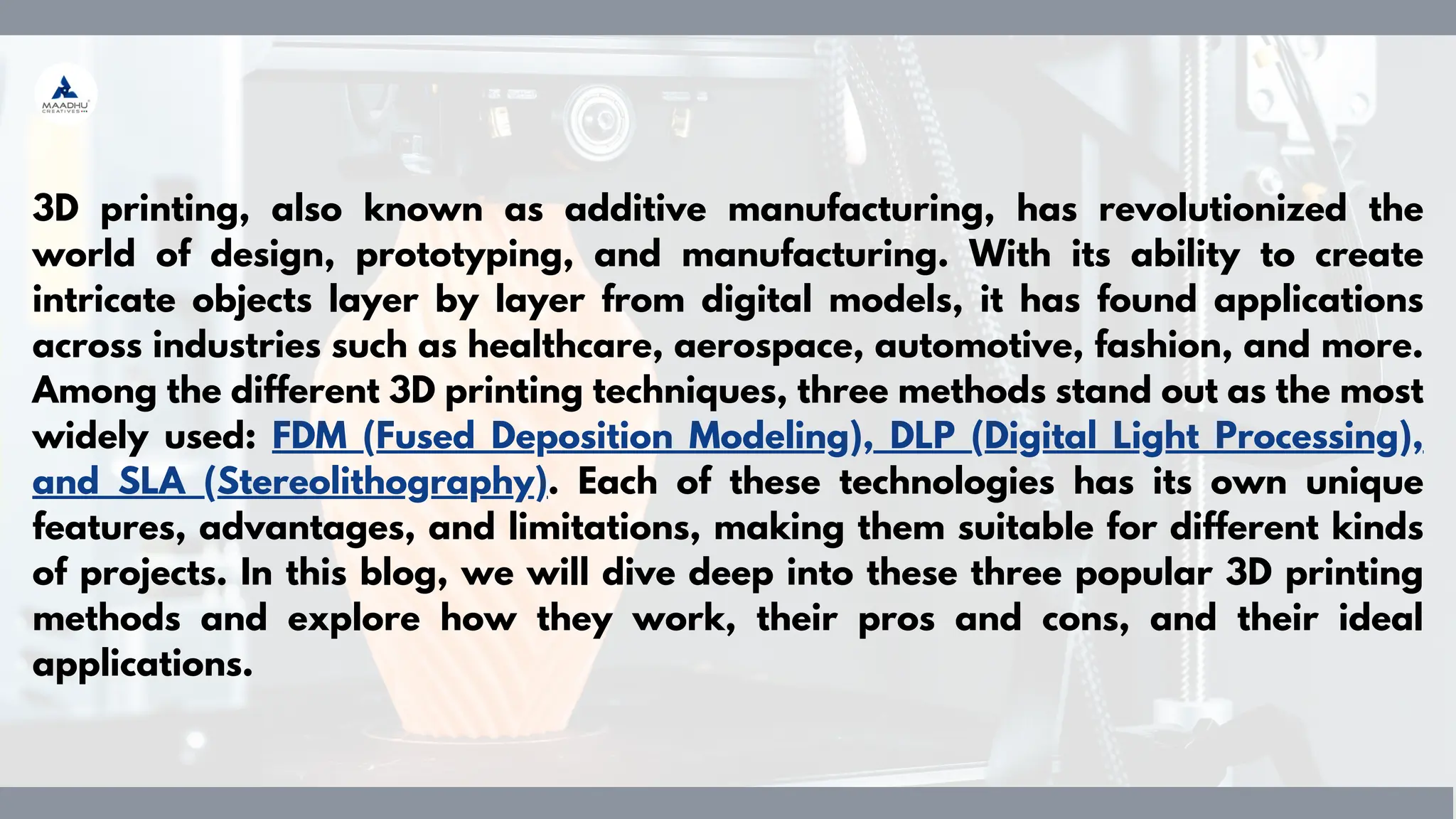 Understanding 3D Printing FDM, DLP, SLA Overview | PDF | 3-D Graphics ...