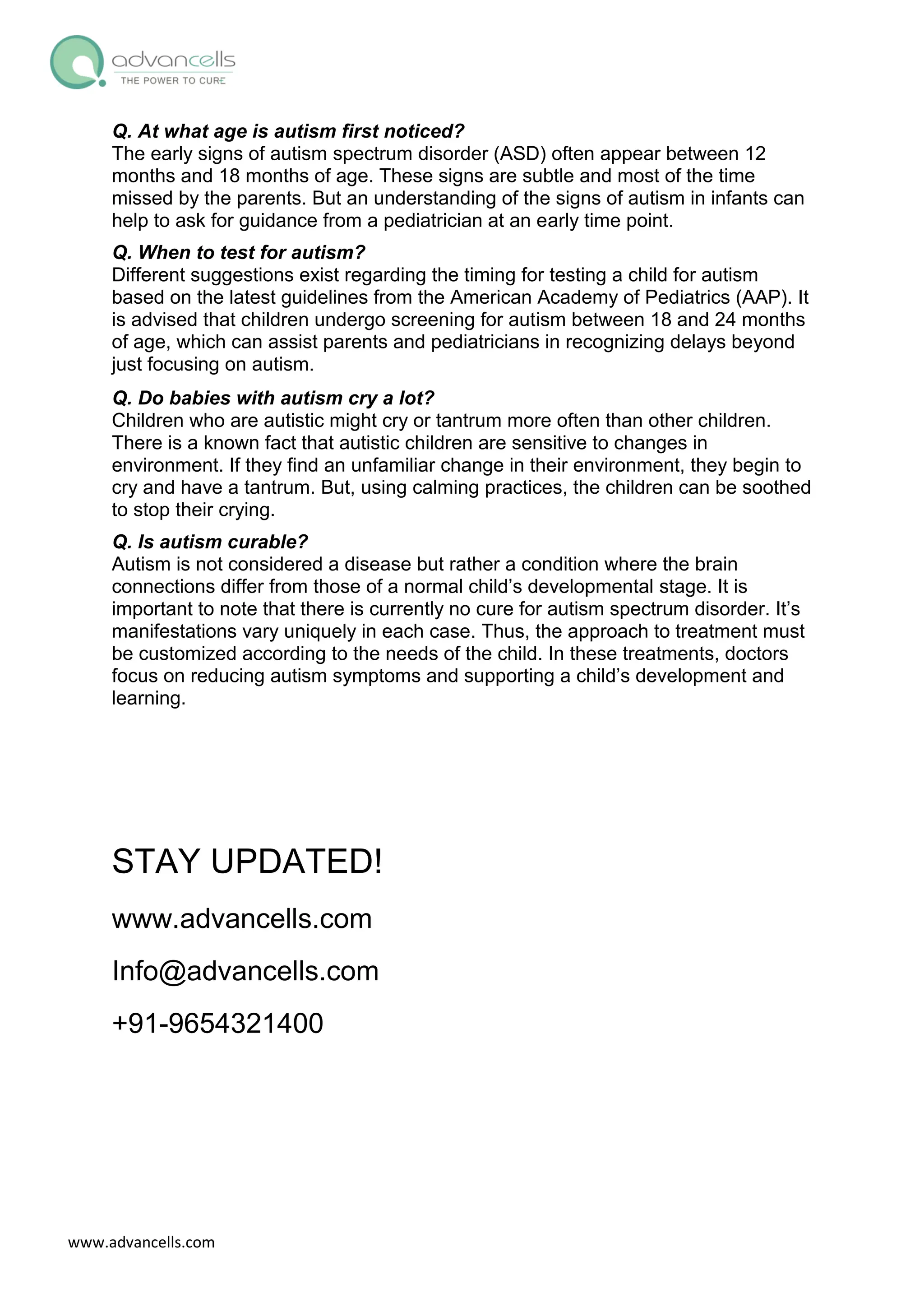 3 Warning Signs of Autism Spectrum Disorder (ASD) | PDF