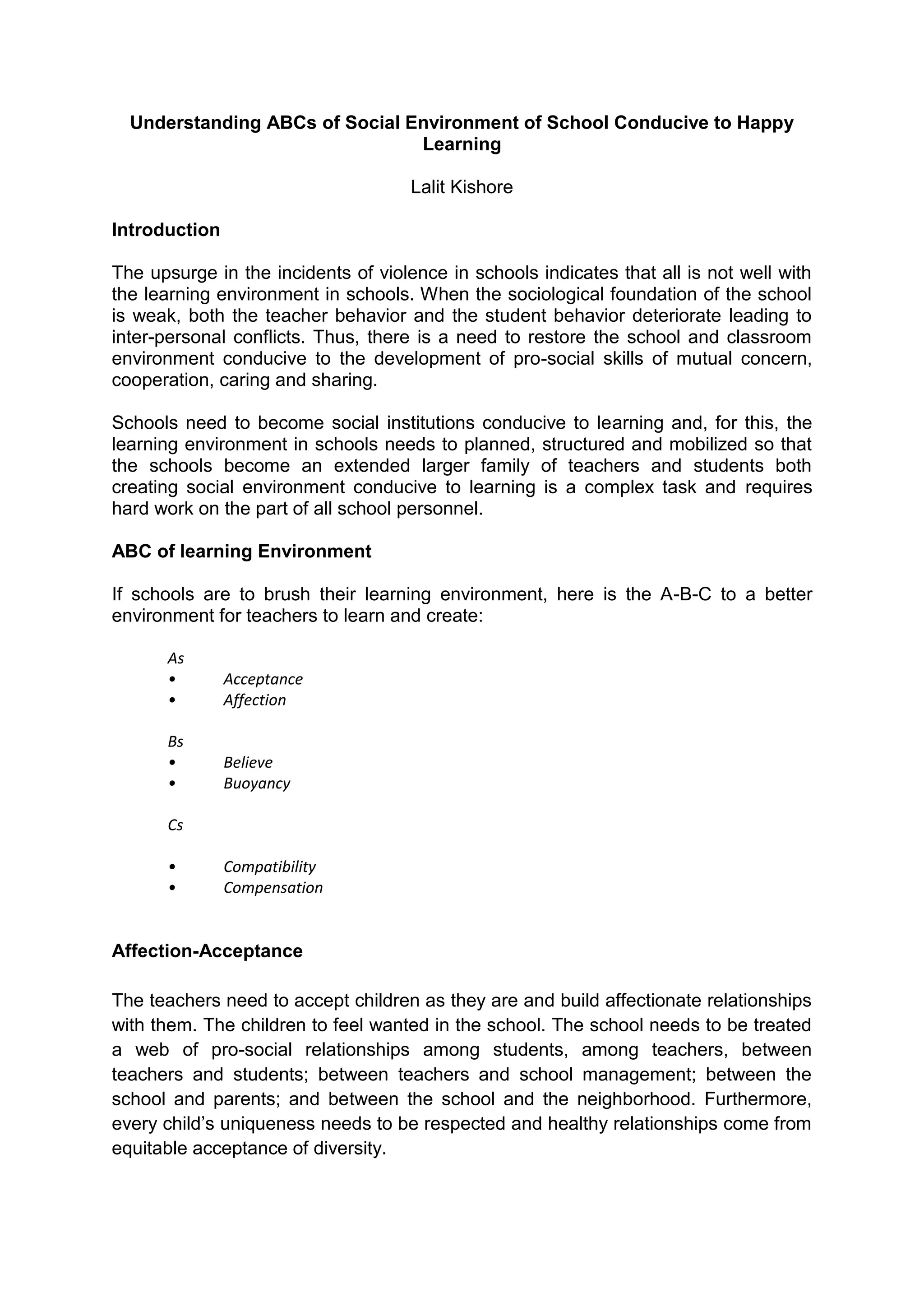 Understanding ABCs of Social Environment of School Conducive to Happy ...