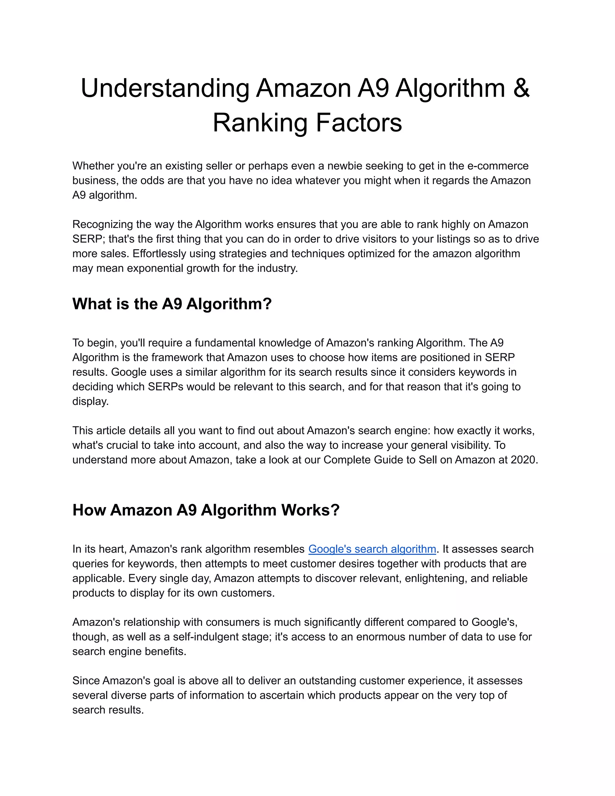 Understanding Amazon A9 Algorithm - Ranking Factors | PDF