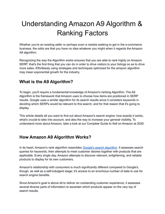 Understanding Amazon A9 Algorithm - Ranking Factors | PDF
