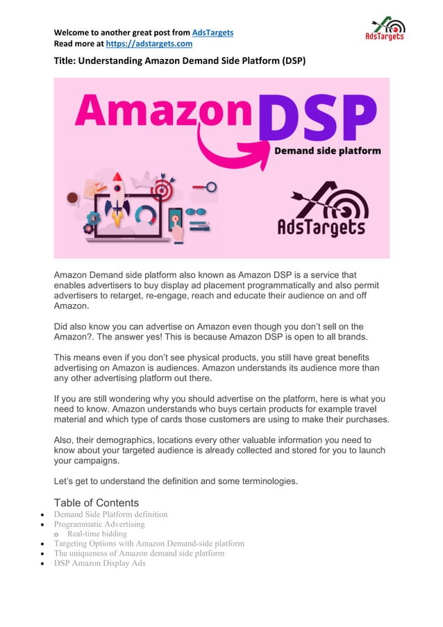 Understanding amazon demand side platform (dsp) | PDF