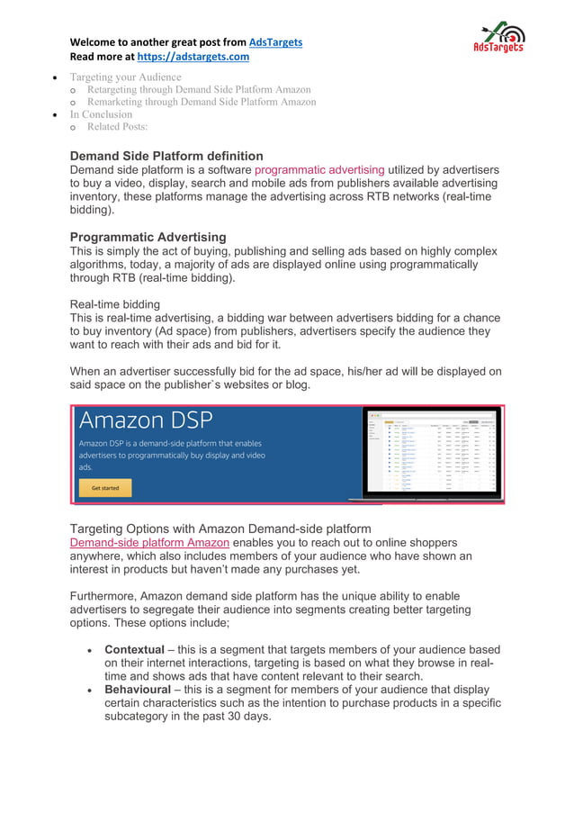 Understanding amazon demand side platform (dsp) | PDF