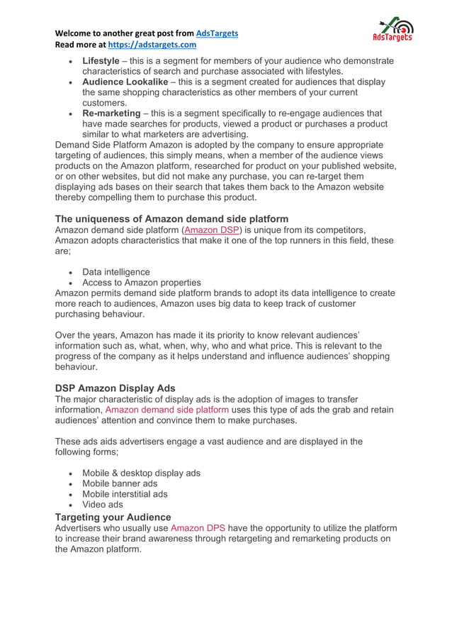 Understanding amazon demand side platform (dsp) | PDF