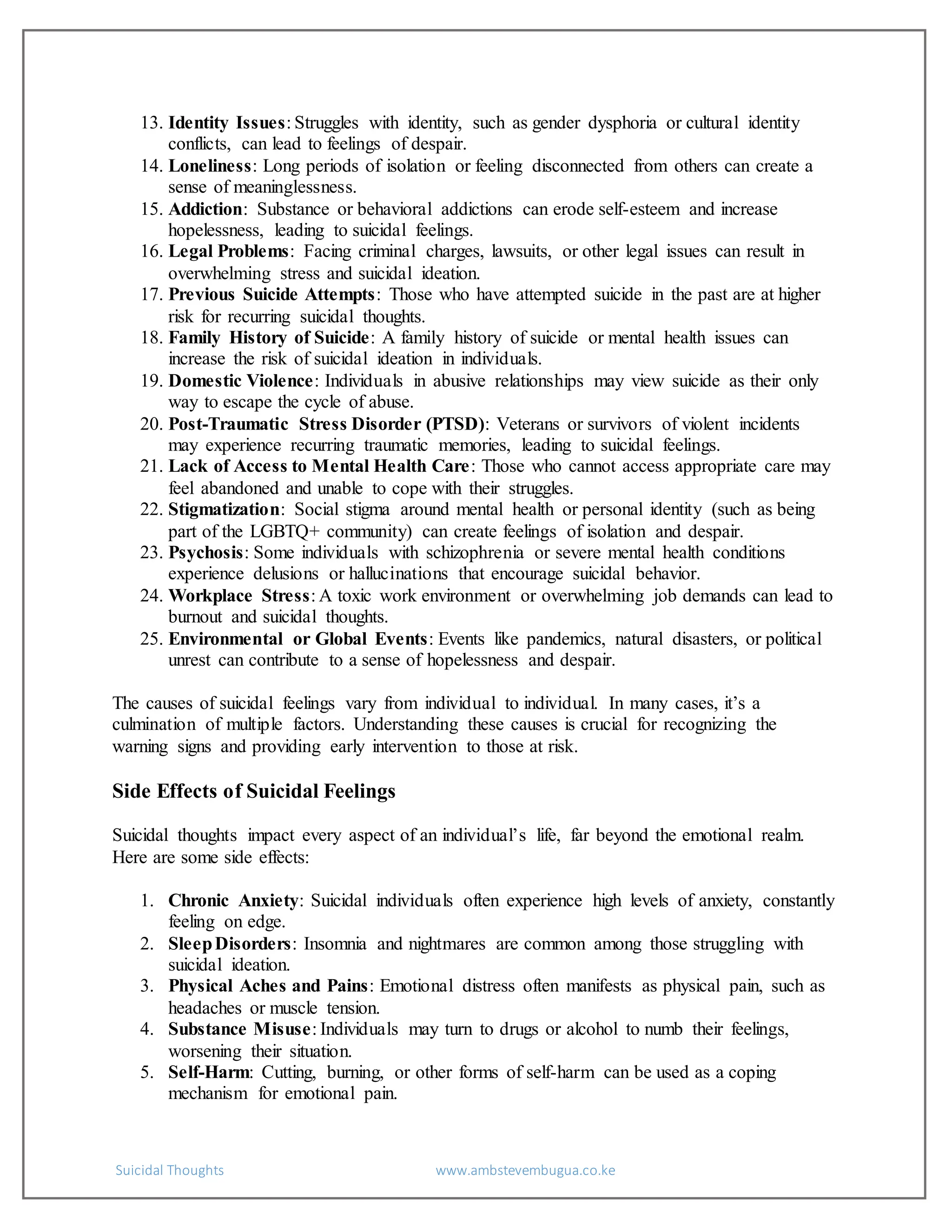 UNDERSTANDING AND DEALING WITH SUICIDAL THOUGHTS | PDF
