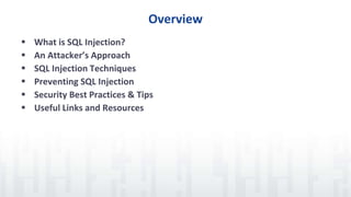 Understanding and preventing sql injection attacks | PPTX | Databases | Computer Software and ...