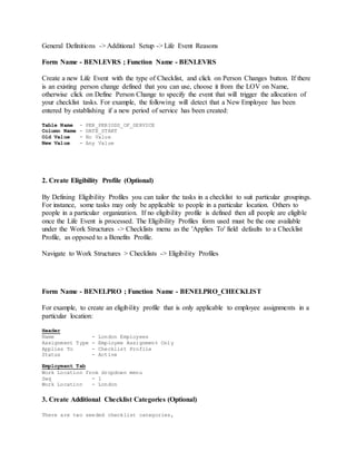 Understanding and using life event checklists in oracle hrms r12 | DOCX