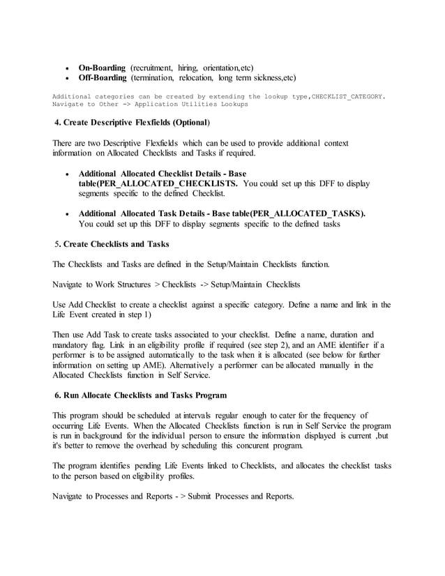 Understanding and using life event checklists in oracle hrms r12 | DOCX