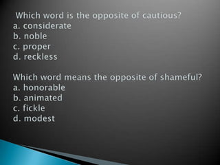 Understanding antonyms | PPTX