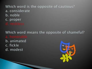 Understanding antonyms | PPTX