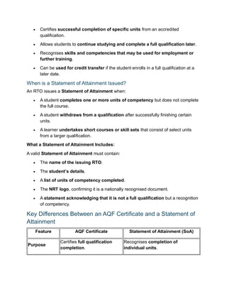 QF Certificate vs Statement of Attainment | PDF