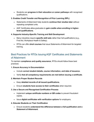 QF Certificate vs Statement of Attainment | PDF