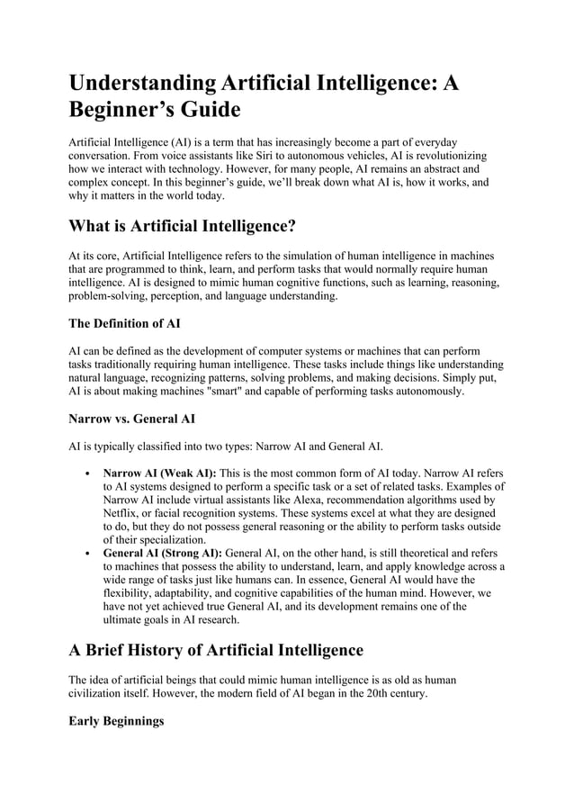 Understanding Artificial Intelligence A Beginner’s Guide | PDF
