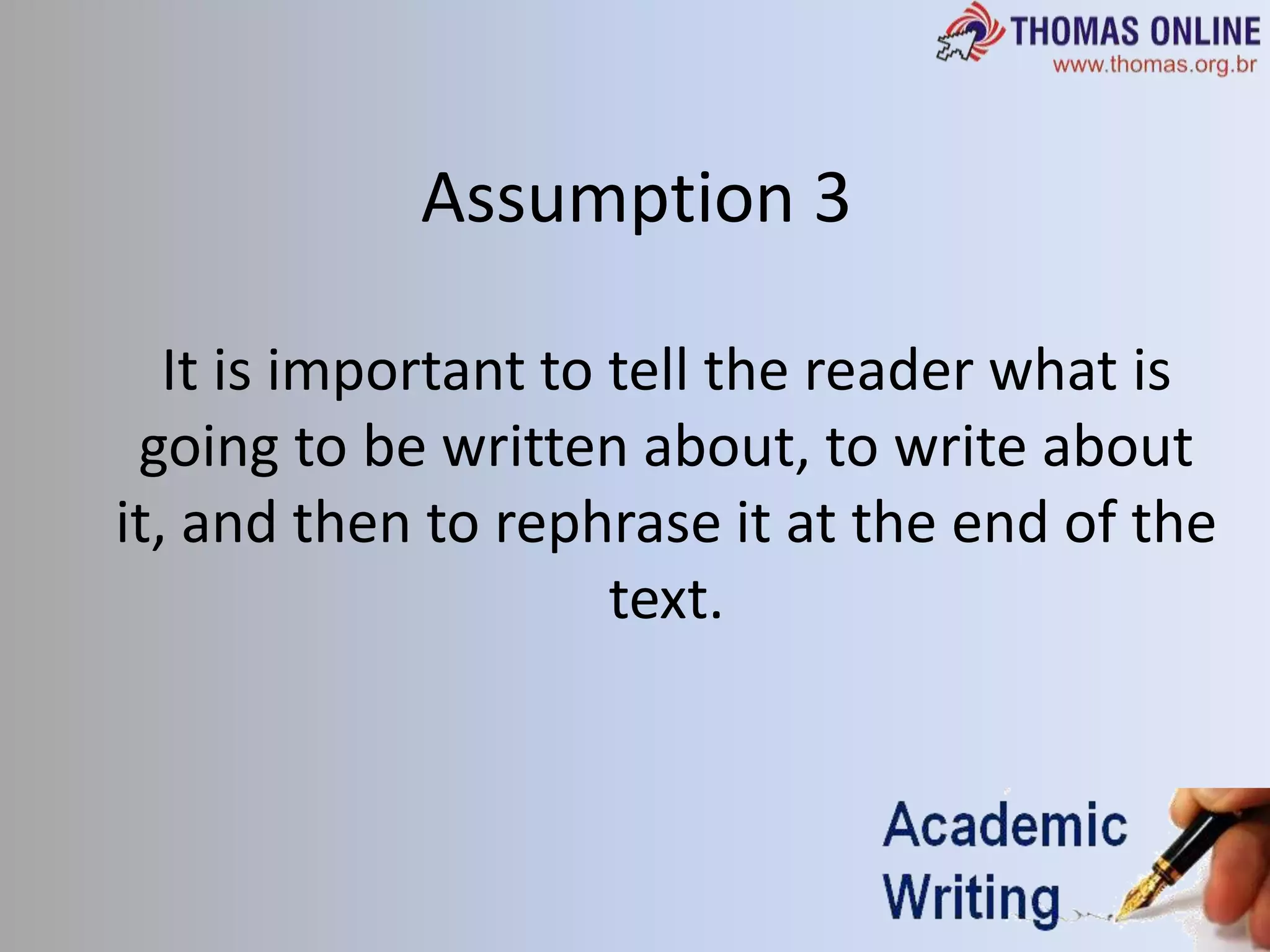 Understanding assumptions of academic writing | PPT