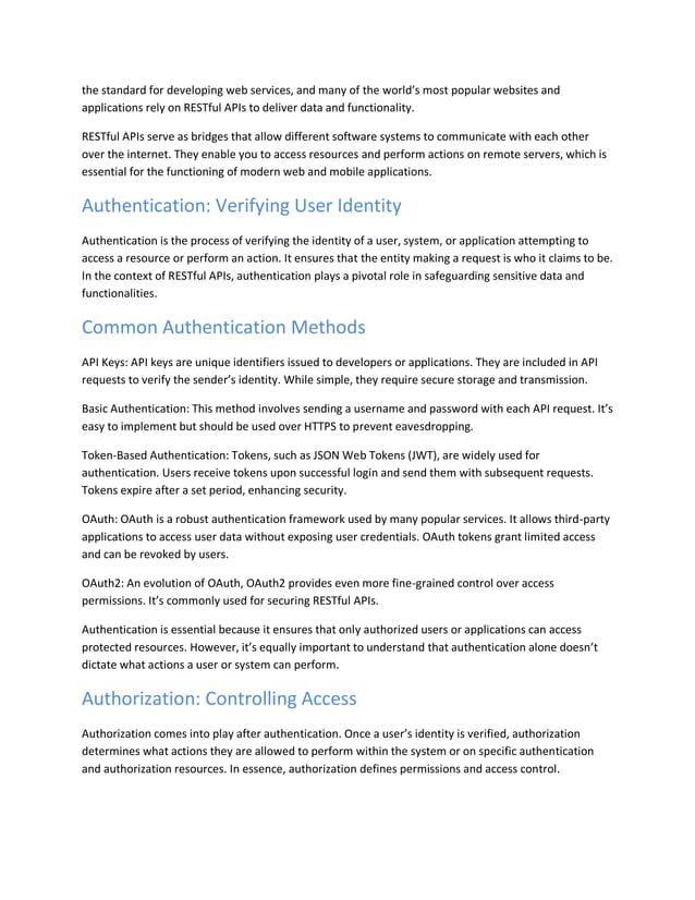 Understanding Authentication and Authorization in RESTful API: A Comprehensive Guide | PDF