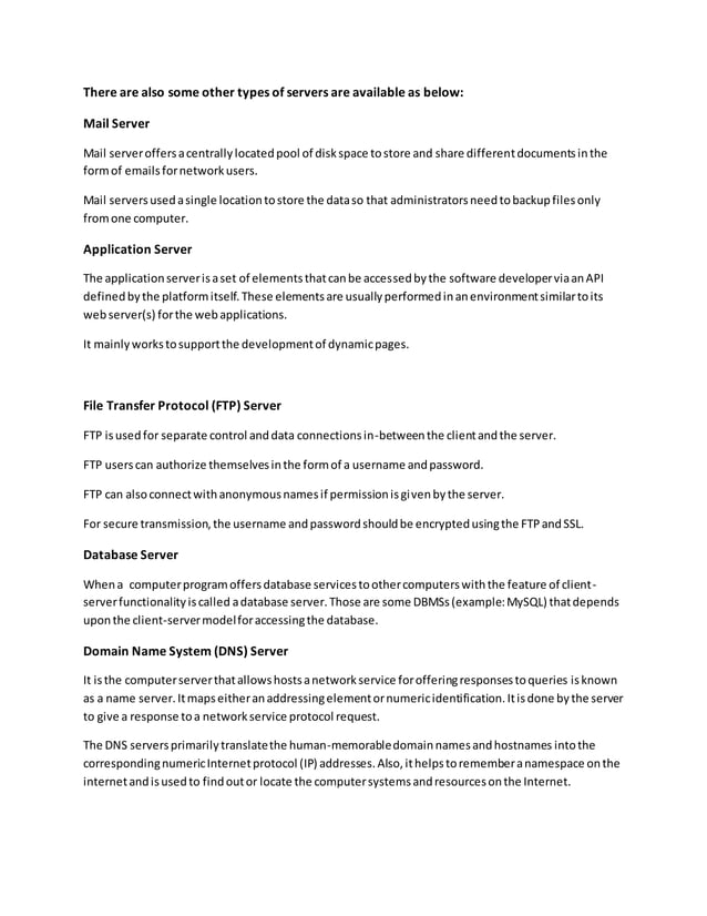 Understanding a web server and types of web servers ppt | DOCX