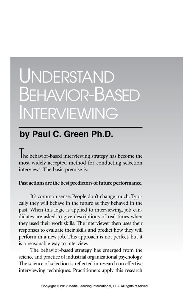 Understanding behavior-based interviewing by Paul C. Green, PhD | PDF | Resume Writing and ...