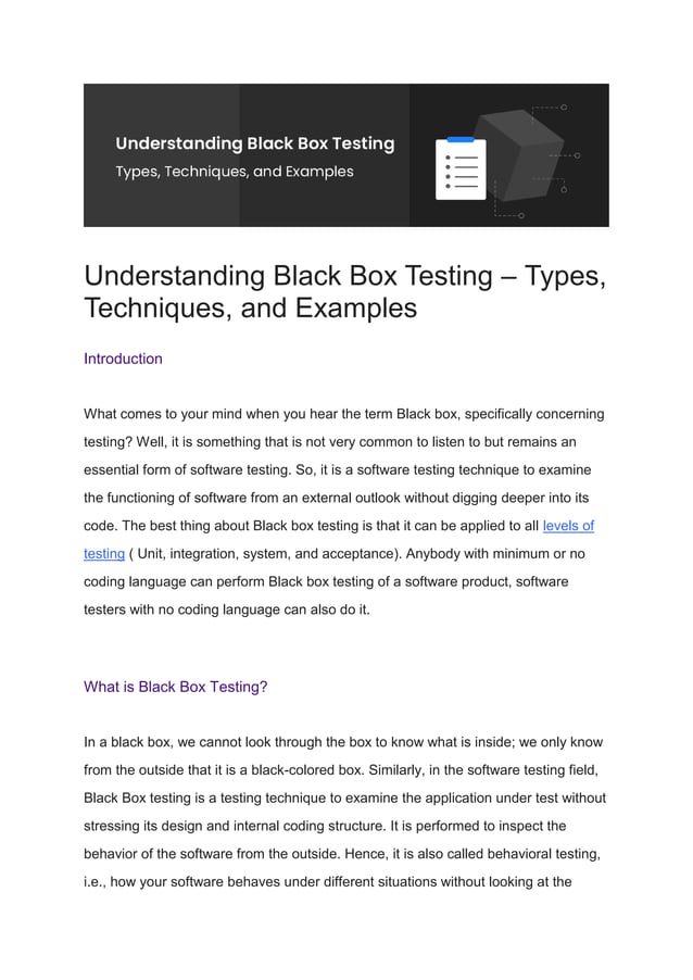 Understanding Black Box Testing – Types, Techniques, and Examples.pdf ...