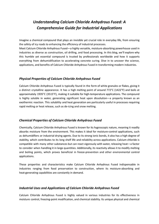 Understanding Calcium Chloride Anhydrous Fused_ A Comprehensive Guide for Industrial ...
