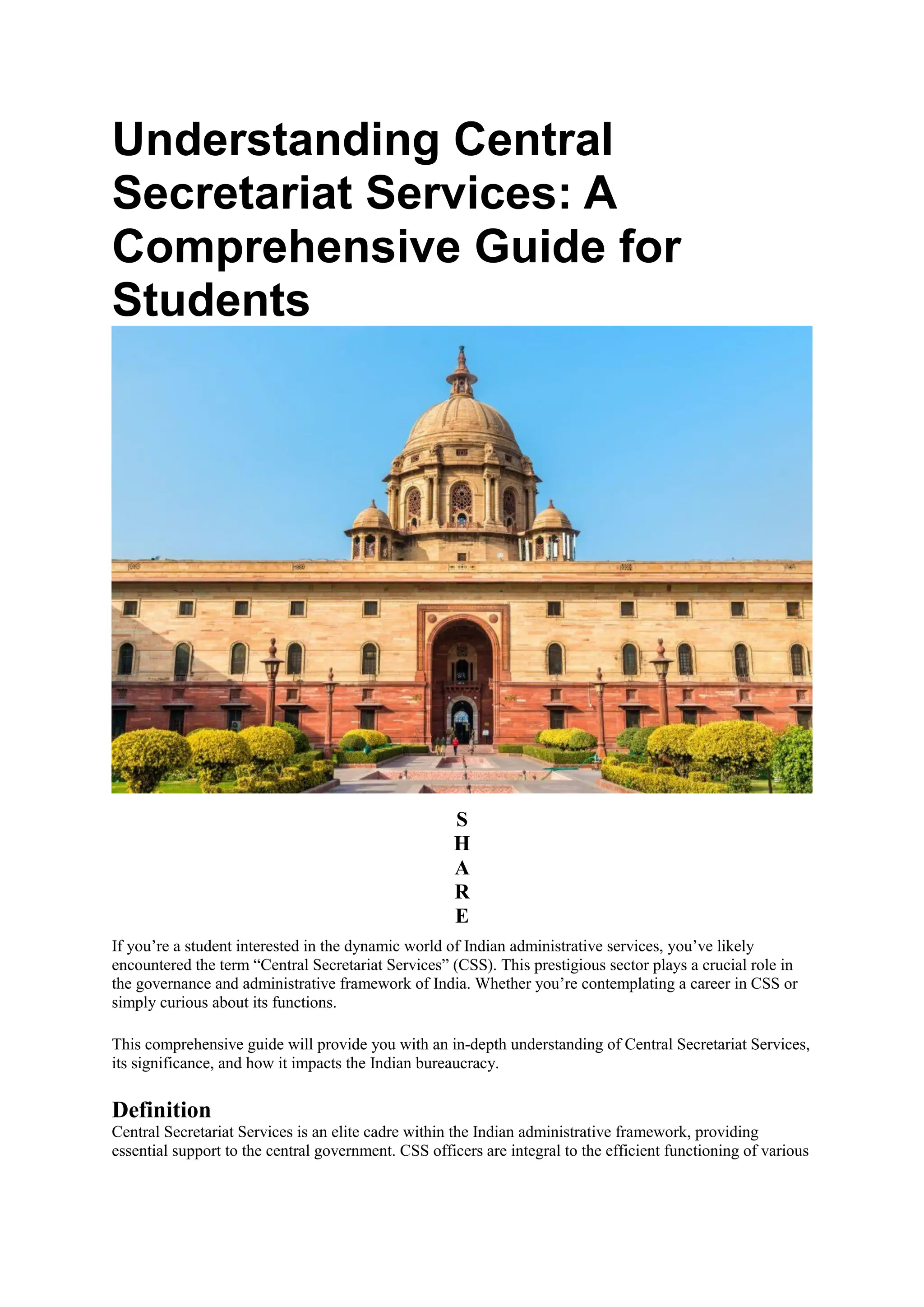 Understanding Central Secretariat Services: A Comprehensive Guide for ...